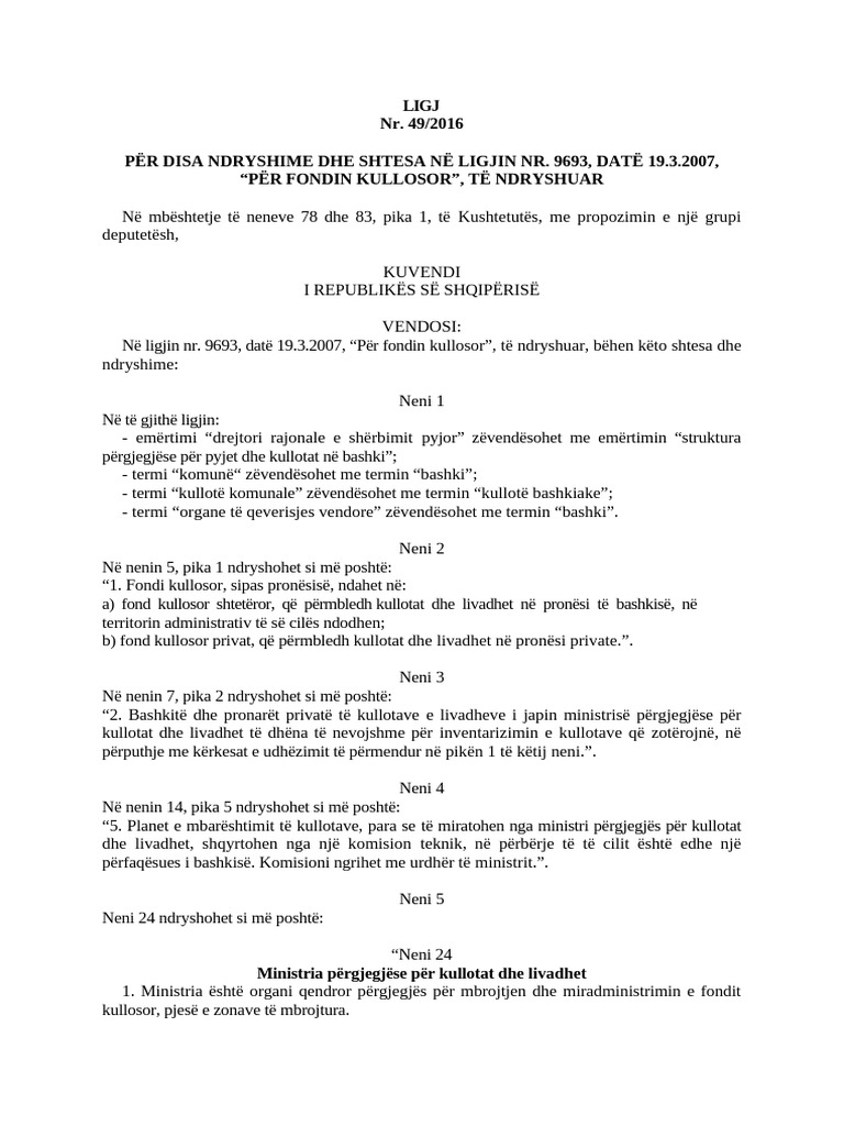 Ndryshime Per Ligjin e Pyjeveligj - 49-2016 - 05.05.2016!1!1 | PDF