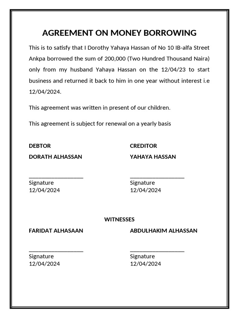 Agreement On Money Borrowing | PDF