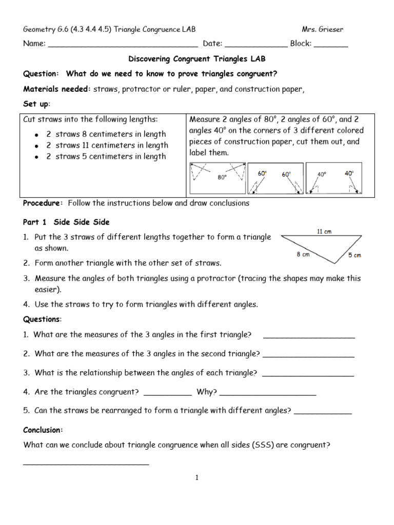 Triangle Congruence Lab Activities | PDF | Geometric Shapes | Euclidean ...