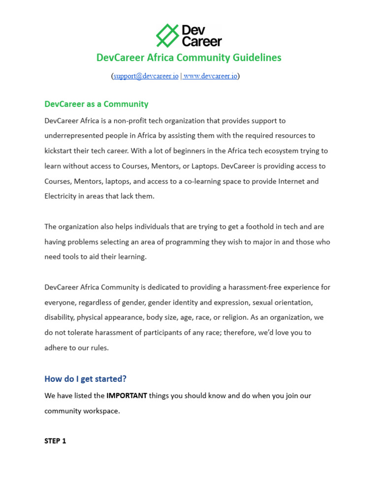 DevCareer Africa Community Guidelines | PDF | Community | Social Psychology