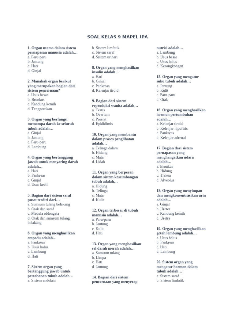 Soal Kelas 9 Mapel Ipa | PDF