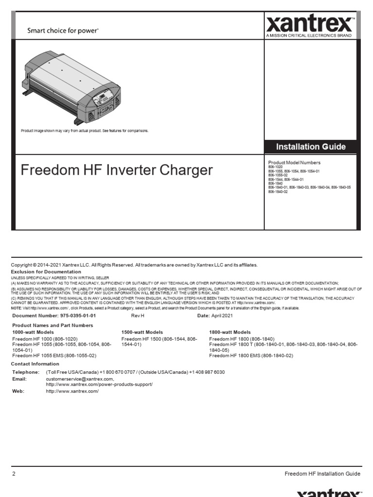 975 0395-01-01 Rev H Freedom HF Install Guide ENG | PDF | Battery Charger | Alternating Current