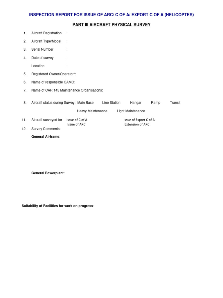 ARC Inspection Report for Helicopter | PDF | Helicopter Rotor | Aircraft