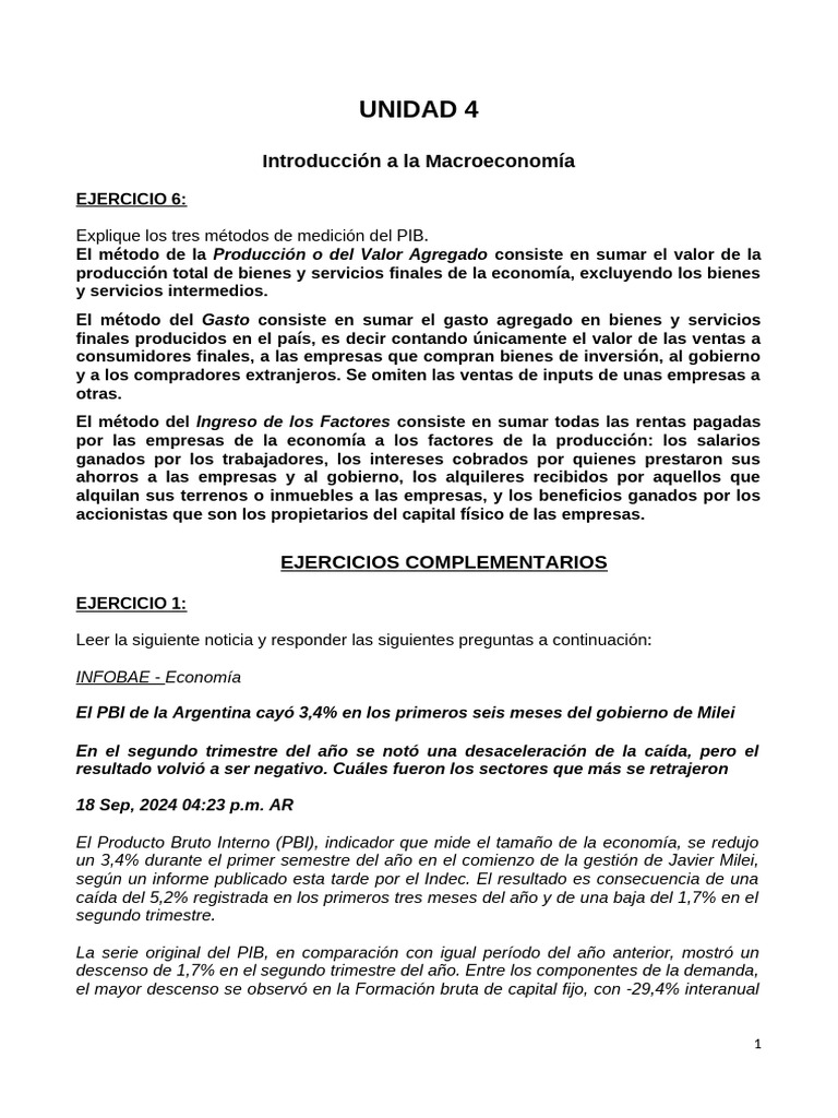 Solucion Complementarios U4 | PDF | Producto Interno Bruto | Economias