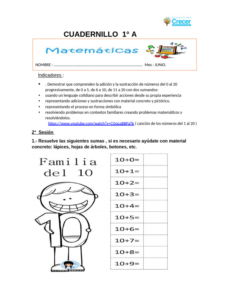 Cuadernillo Matematica Junio1°a | PDF