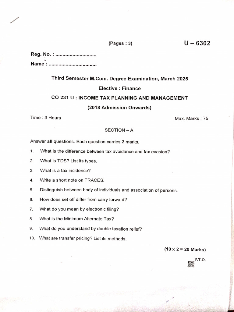 MCOM QUESTION PAPER March 2025 SEMESTER 3 | PDF