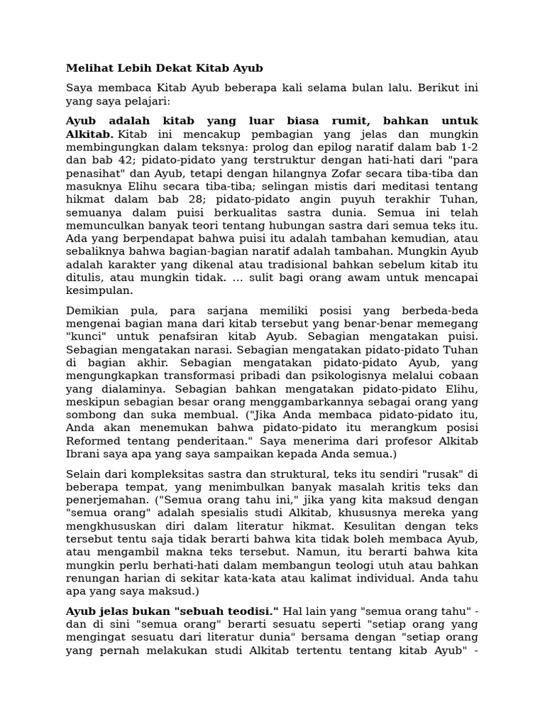 Melihat Lebih Dekat Kitab Ayub | PDF