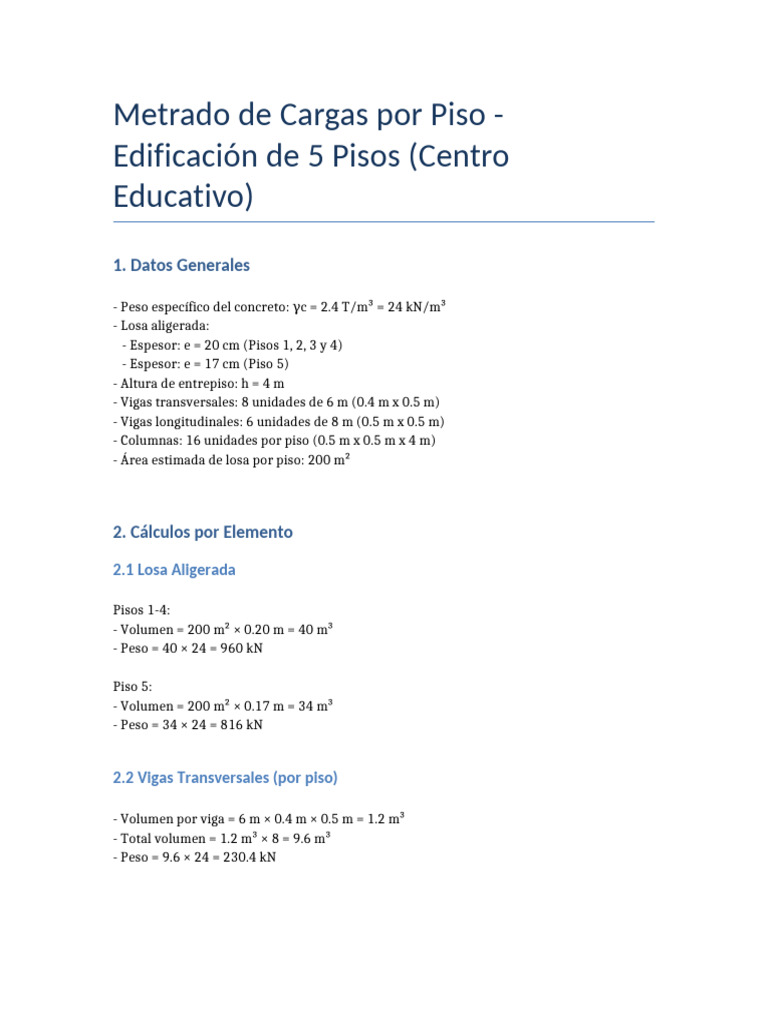 Metrado Cargas Resuelto 5 Pisos | PDF
