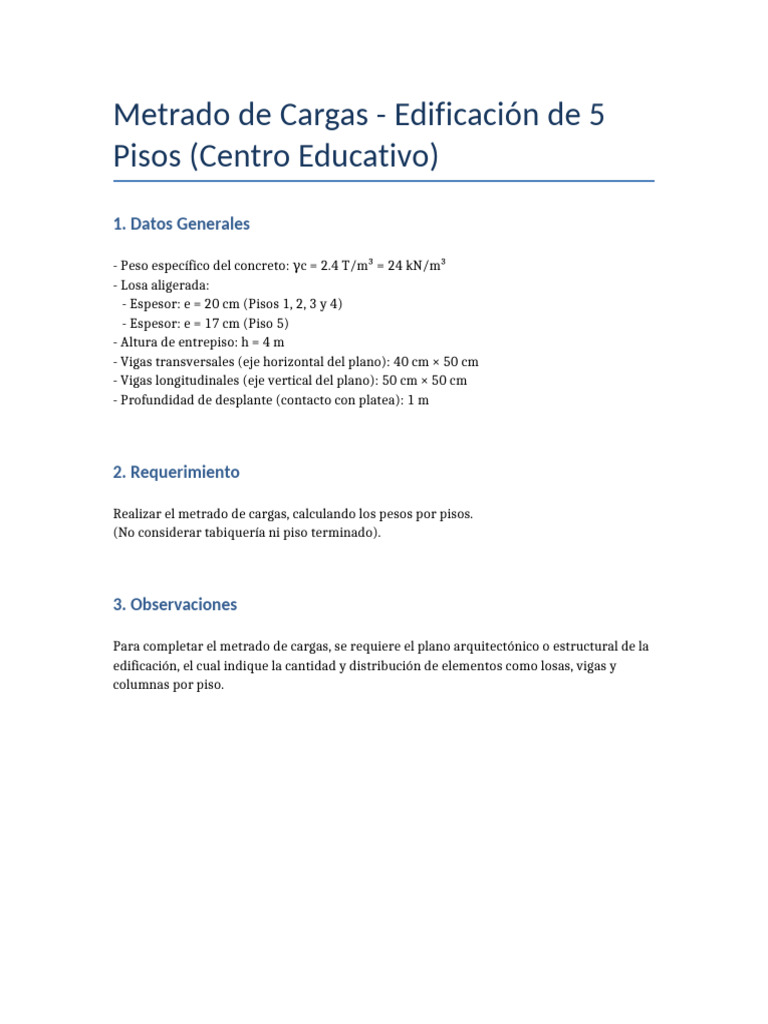 Metrado Cargas Edificacion 5 Pisos | PDF