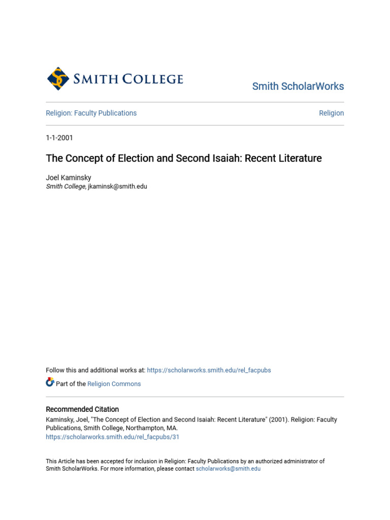 The Concept of Election and Second Isaiah - Recent Literature | PDF ...