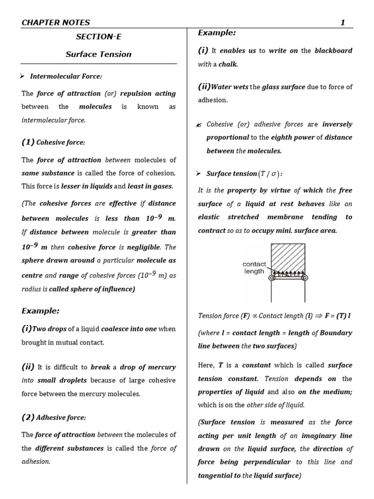 PART-5 (SURFACE TENSION) CHAPTER NOTES | PDF | Surface Tension | Drop ...