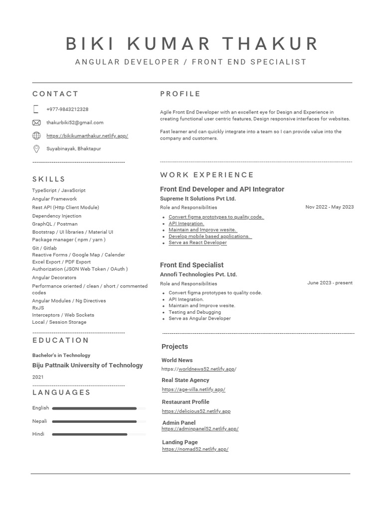 Front End Developer Profile: Angular Expert | PDF | Java Script | Systems Architecture