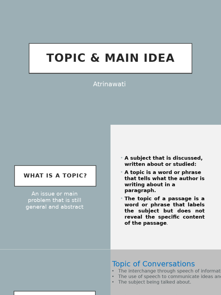 Understanding Topic and Main Idea | PDF | Subject (Grammar) | Memory