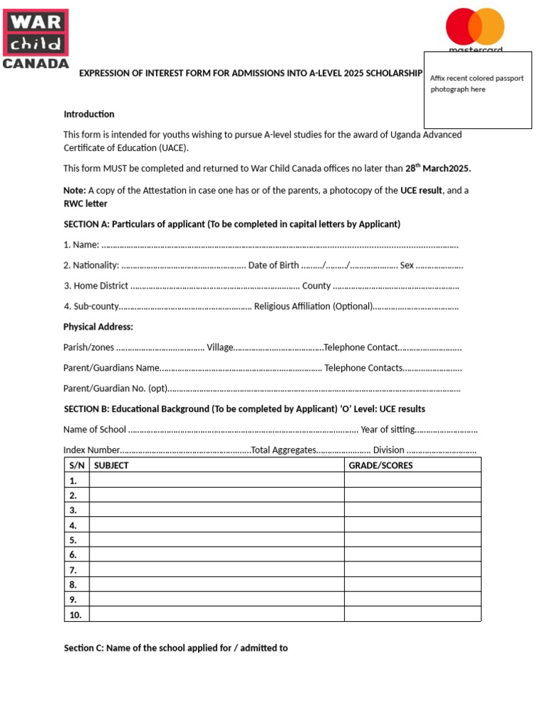 A-Level Admission Expression Form 2025 | PDF