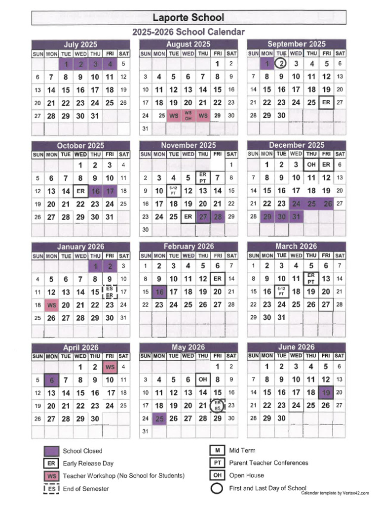 2025-26 Laporte School Year Calendar | PDF
