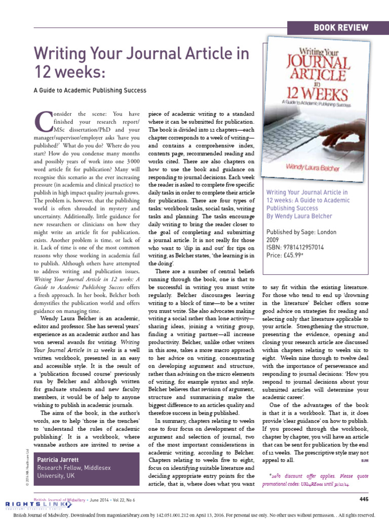 Writing Your Journal Article in 12 Weeks | PDF | Books | Thesis
