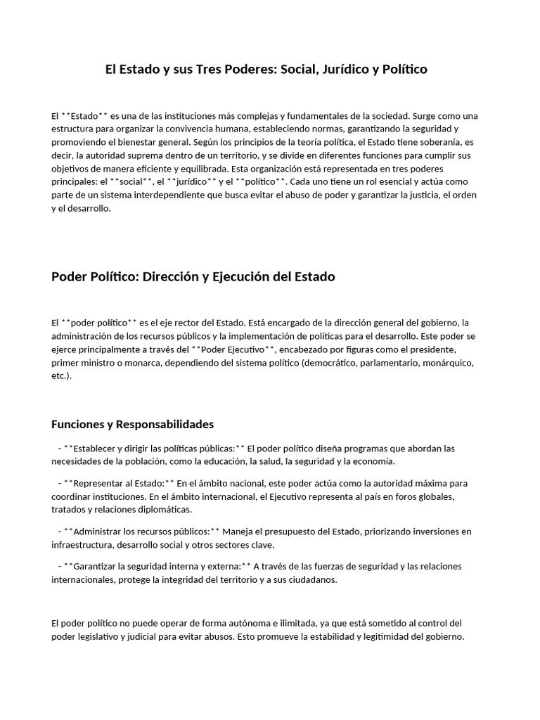 El Estado y sus Tres Poderes | PDF | Separación de poderes | Judicaturas