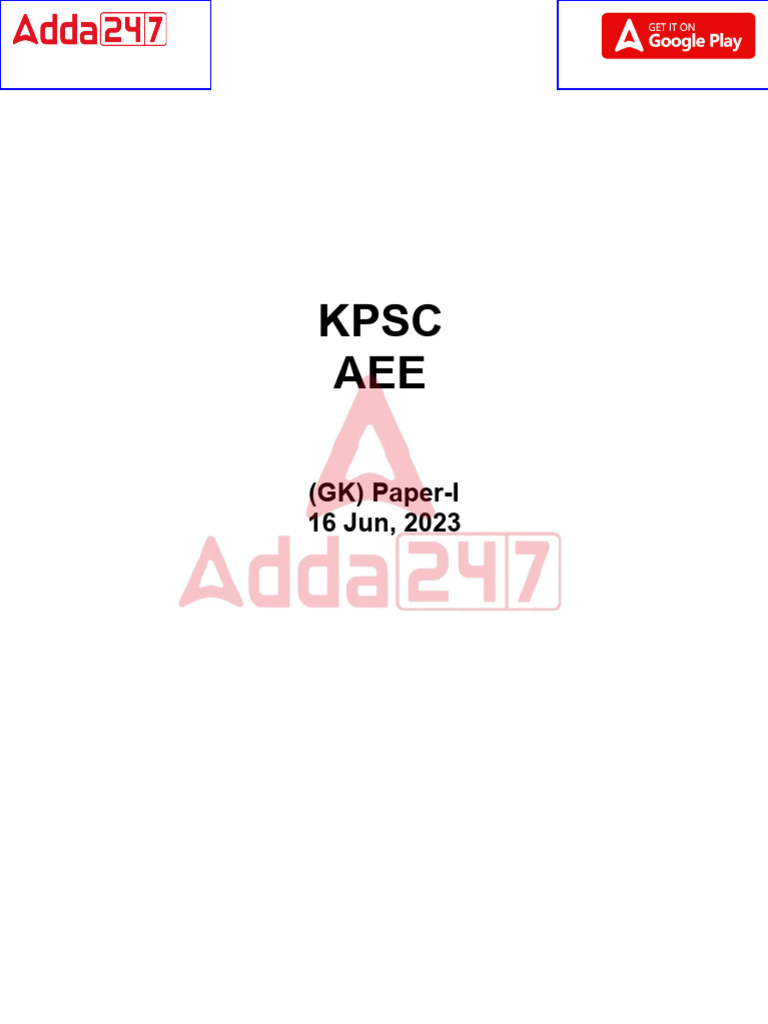 KPSC AEE Previous Year Paper GK Paper I 2023 | PDF