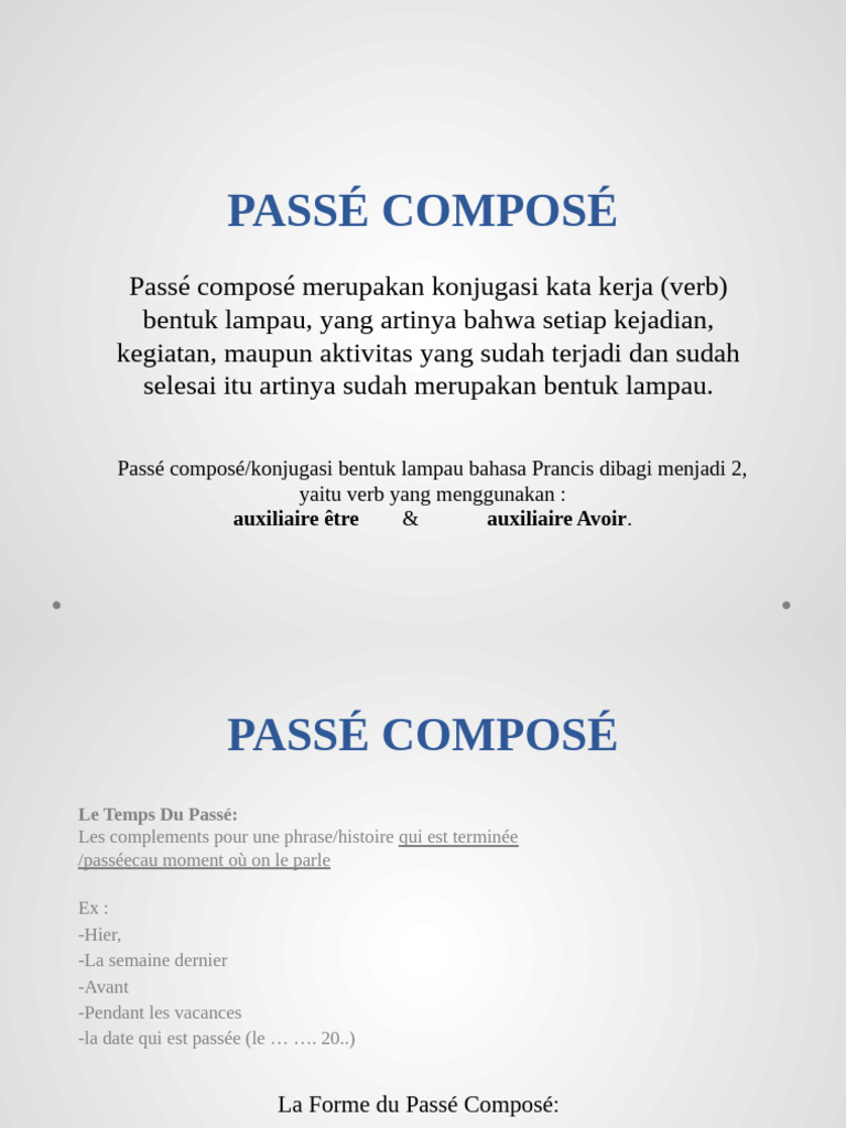 Passé Composé | PDF | Sujet (Grammaire) | Morphologie