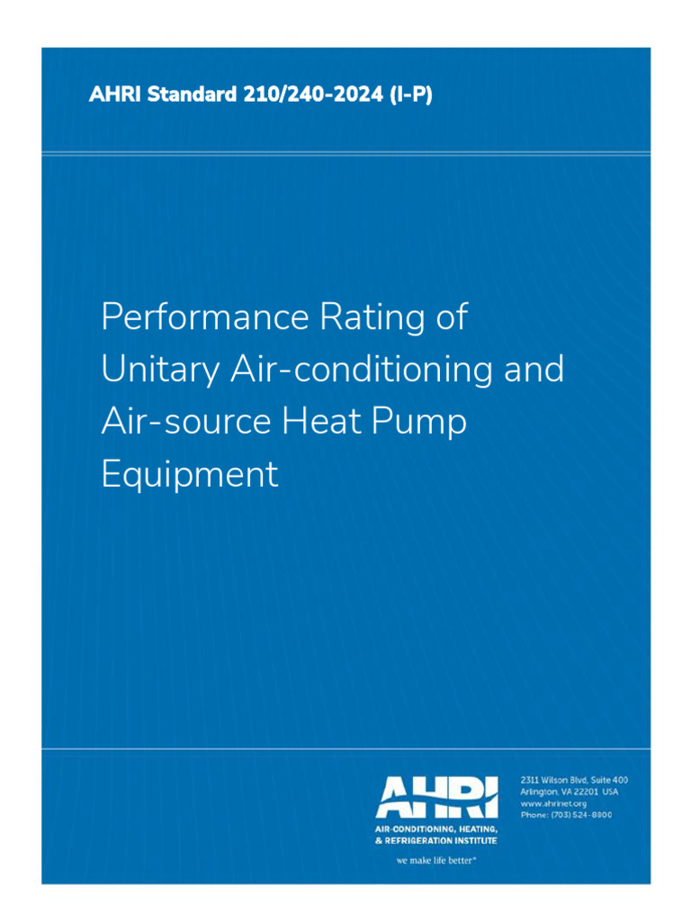 AHRI Standard 210 240-2024 (I-P) | PDF | Air Conditioning | Heat Pump