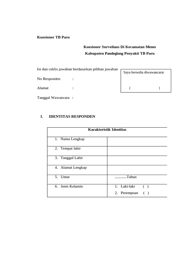 Kuesioner Surveilans TB Paru Menes | PDF