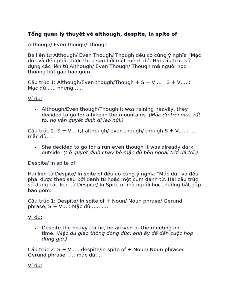 Understanding Although and Despite Usage | PDF