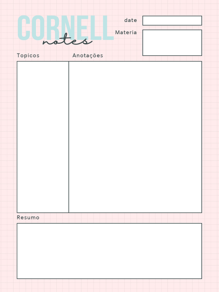 Cornell Note-taking Digital and Printable Worksheet in Soft Blue ...