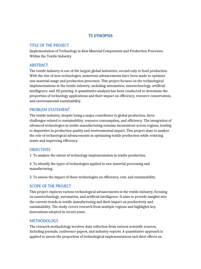 Formatted Textile Industry Synopsis | PDF | Artificial Intelligence | Intelligence (AI) & Semantics