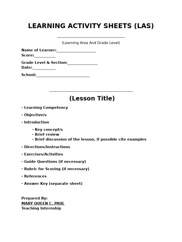 Learning Activity Sheets (Learning Task 8 Template) | PDF
