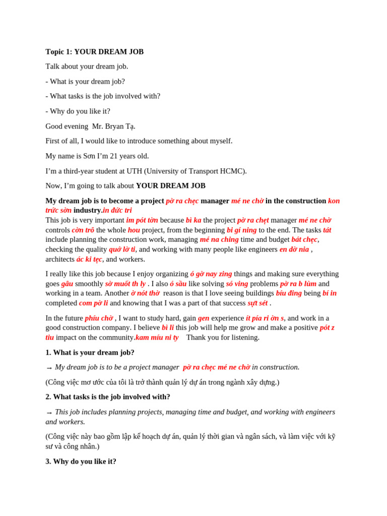 Dream Job: Project Manager in Construction | PDF