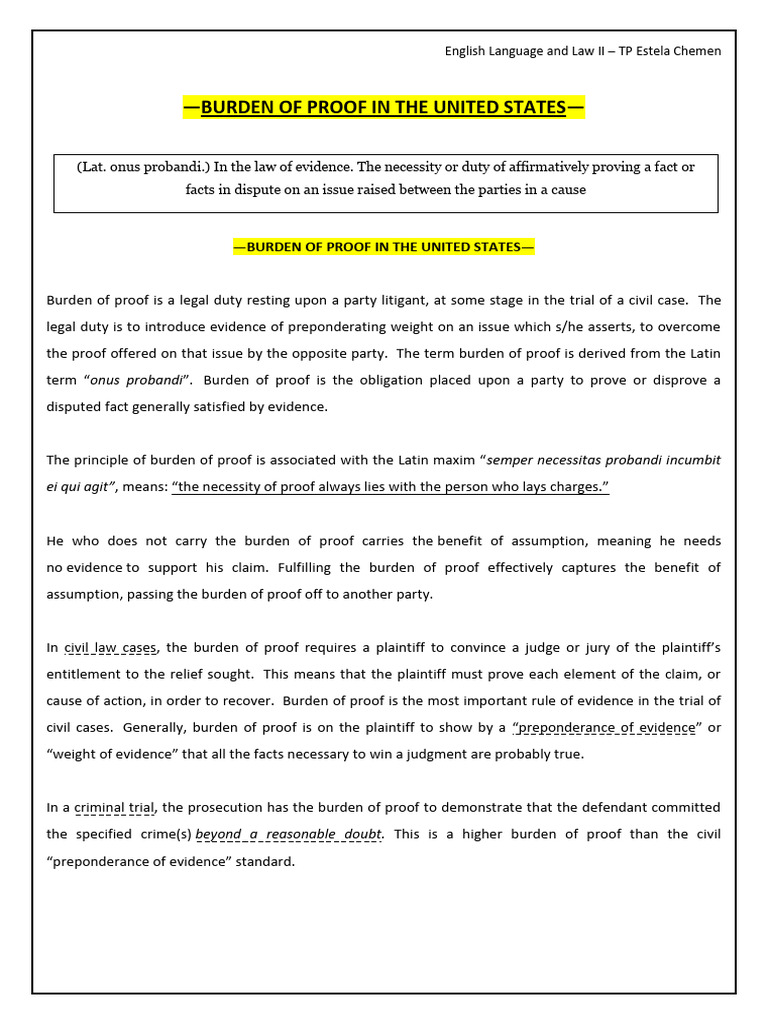 Understanding Burden of Proof in Law | PDF | Burden Of Proof (Law ...