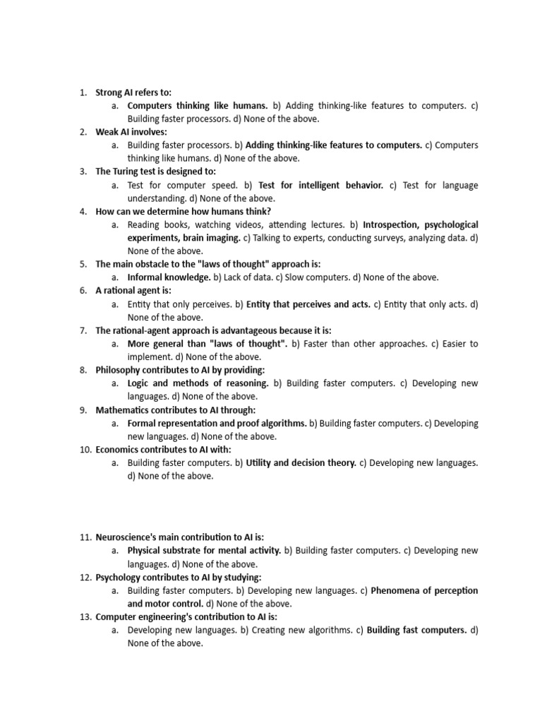 AI MCQs | PDF | Artificial Intelligence | Intelligence (AI) & Semantics