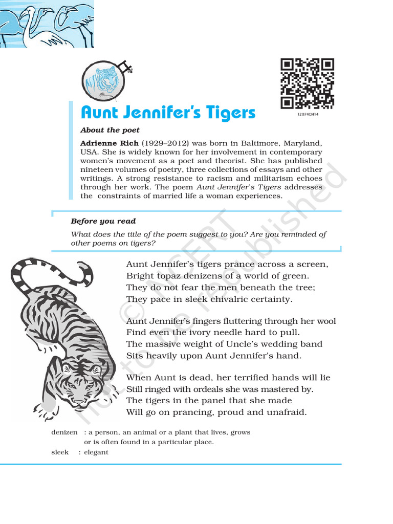 Aunt Jennifer's Tigers: A Poetic Analysis | PDF | Poetry