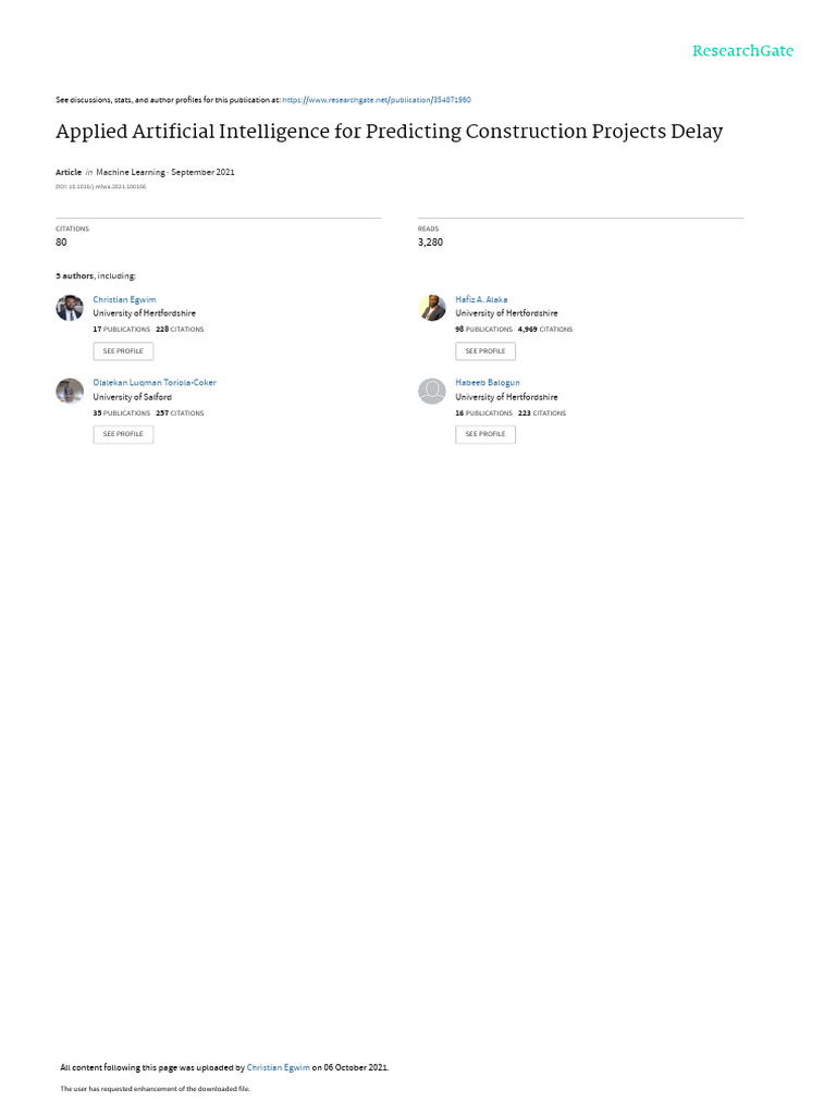 AI for Predicting Construction Delays | PDF | Machine Learning | Accuracy And Precision