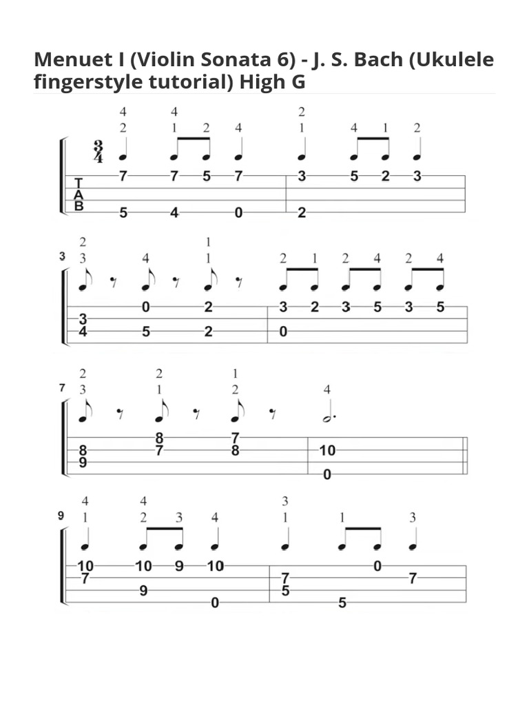 Menuet I (Violin Sonata 6) - J. S. Bach (Ukulele Fingerstyle Tutorial ...