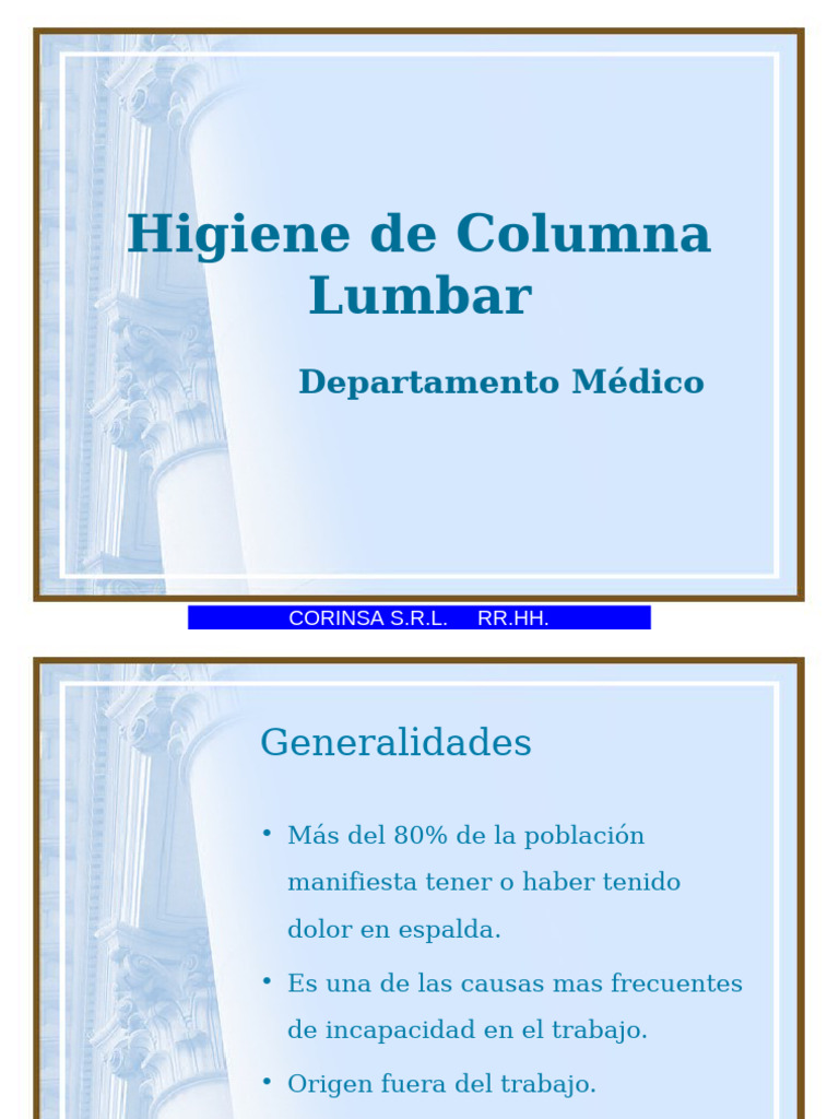 Higiene de La Columna Lumbar | PDF | La columna vertebral | Dolor lumbar