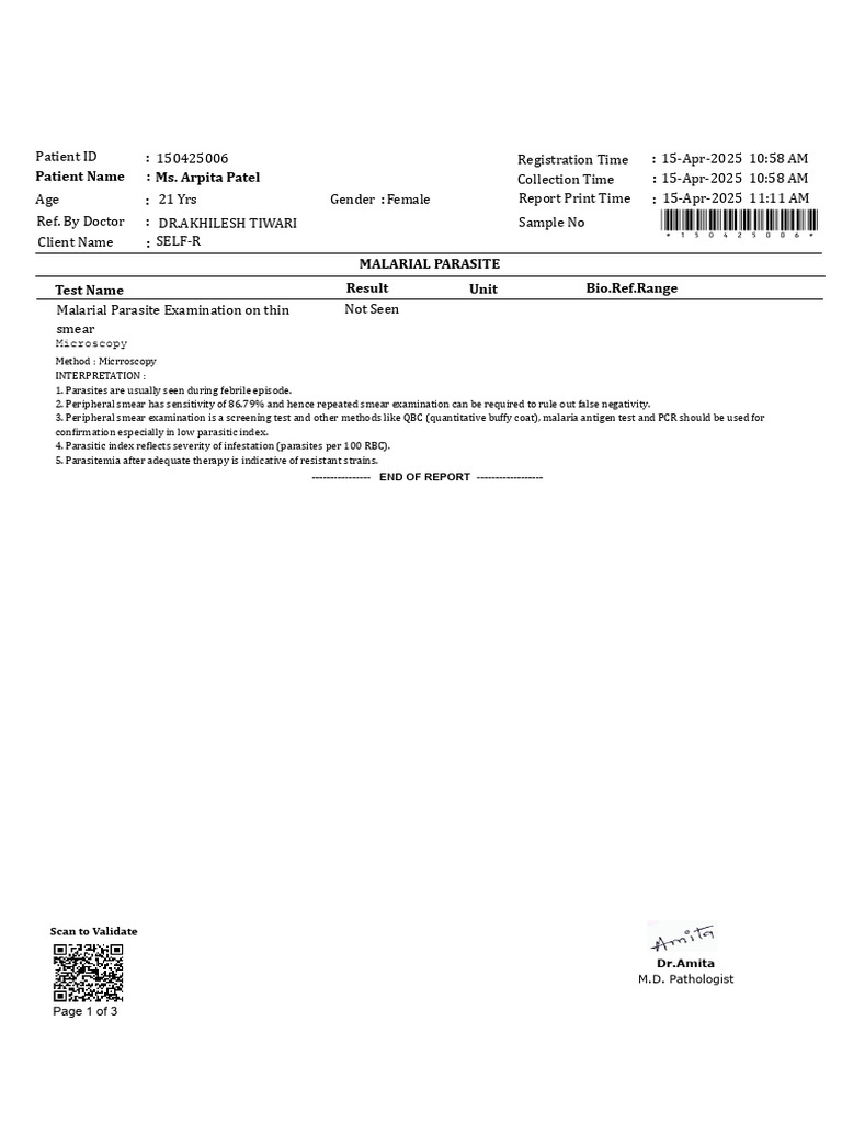 Ms Arpita Patel 15 04 2025 12 28 38 PM | PDF | White Blood Cell | Malaria