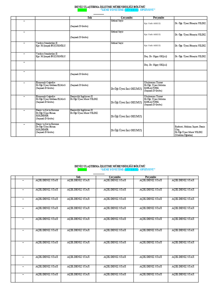 Guverte Opsiyonu Ders Programi - 2023 2024 Bahar Yariyili | PDF