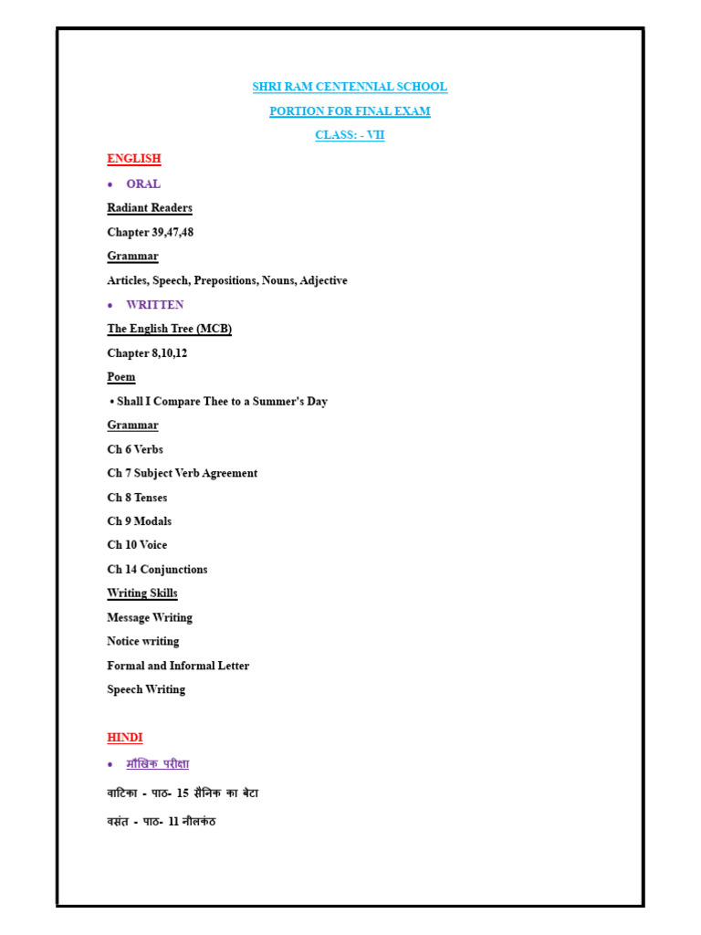 Vii-Final Term Syallabus | PDF