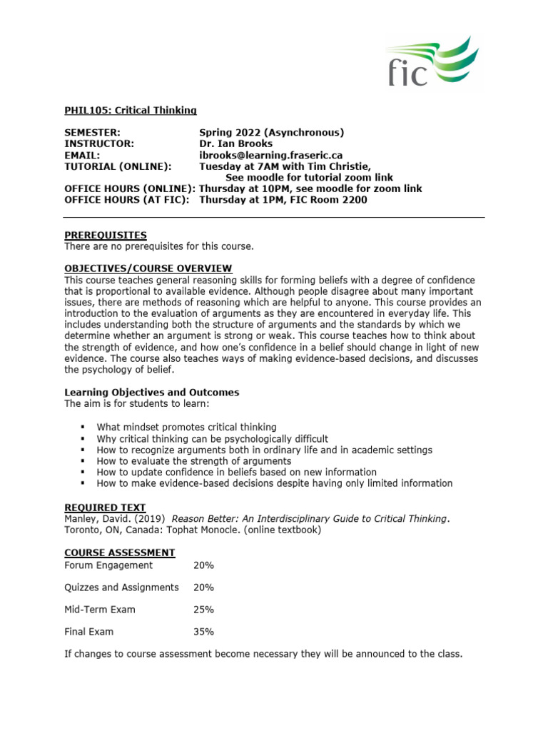 PHIL105-Syllabus-Asynchronous | PDF | Discrimination | Academic Integrity