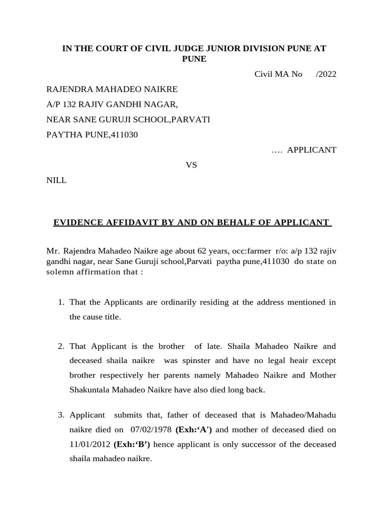 Affidavit for Succession Certificate Application | PDF | Private Law ...