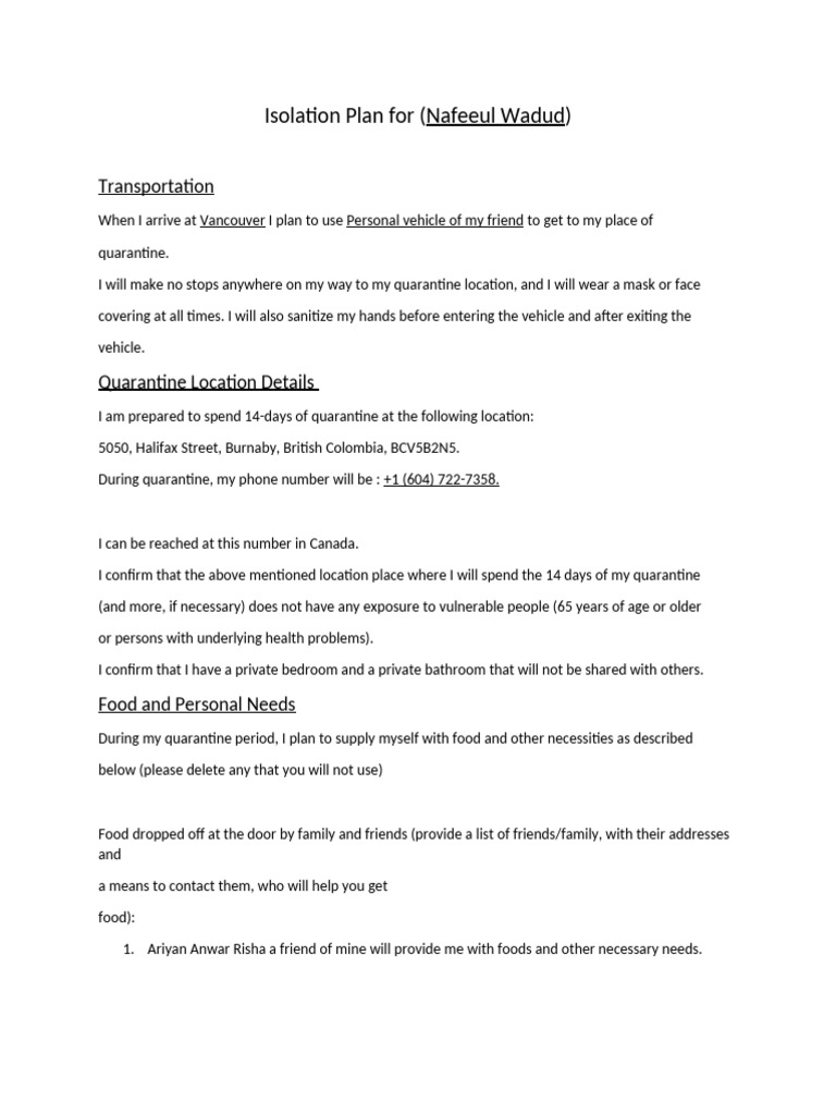 Isolation Plan | PDF