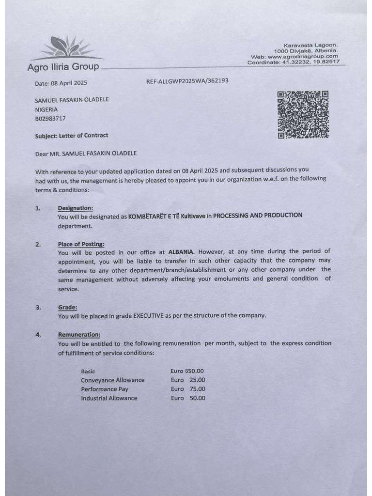 Samuel Fasakin Oladele Signed Agreement | PDF