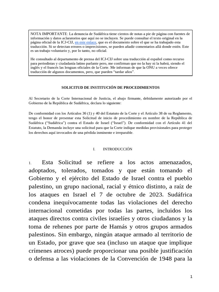 Demanda en Castellano (Versión No Oficial) | PDF | Franja de Gaza | Genocidios