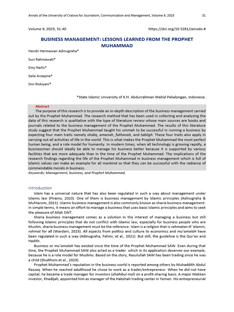 Business Management Lessons from Muhammad | PDF | Muhammad | Prophets ...