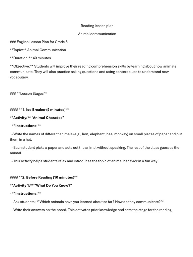 Reading Lesson Plan Unit 8 | PDF | Learning | Lesson Plan