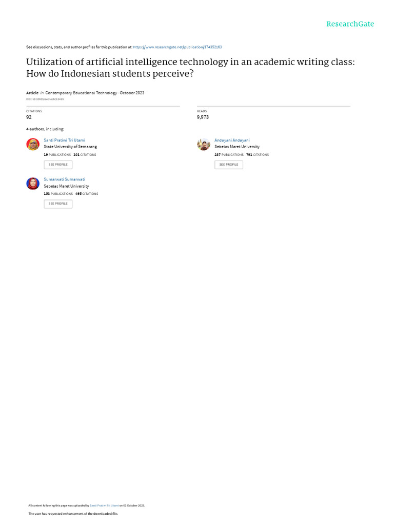 Utilization of Artificial Intelligence Technology in An Academic Writing Class How Do Indonesian ...