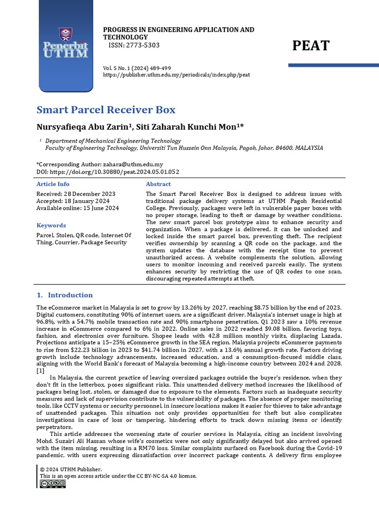 Smart Parcel Receiver Box | PDF | Arduino | Image Scanner