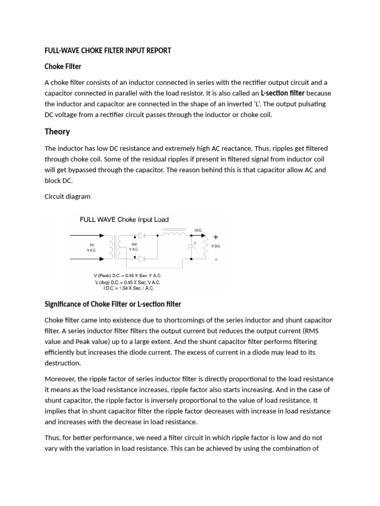 Full-Wave Choke Filter Overview | PDF | Inductor | Rectifier