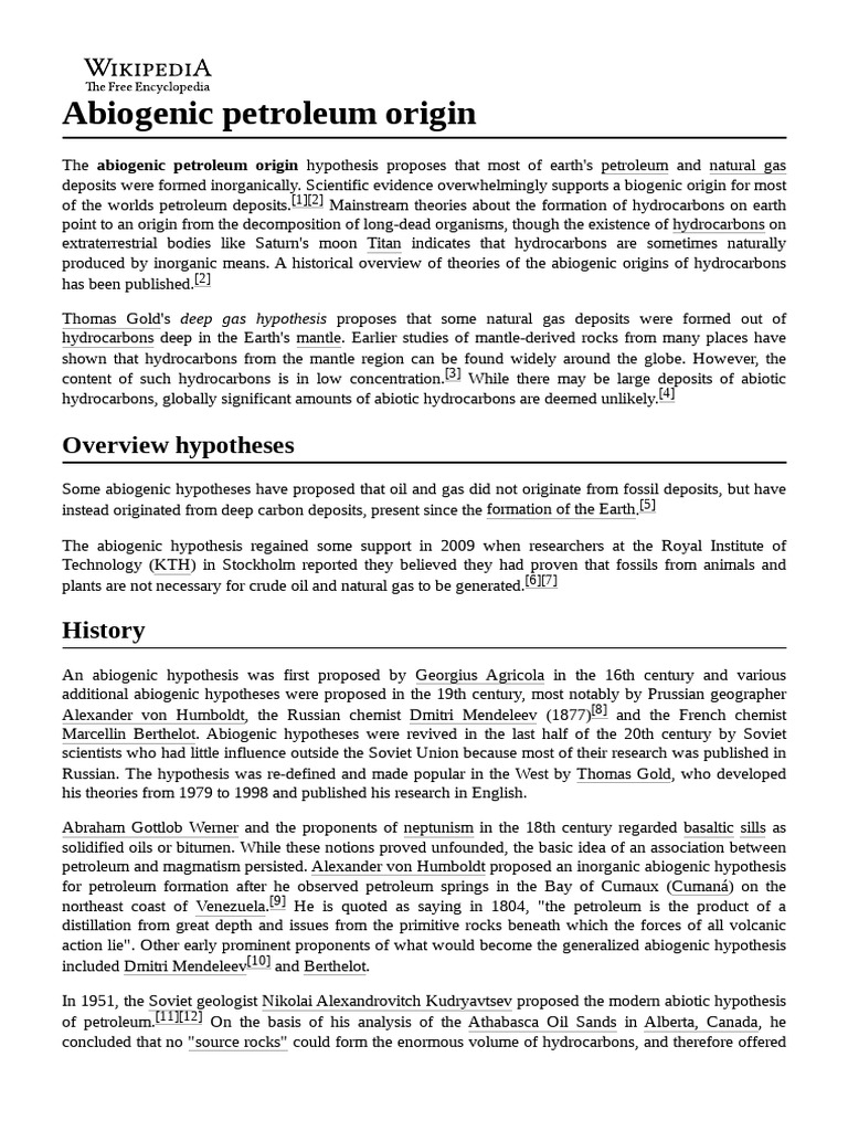 Wiki - Abiogenic Petroleum Origin | PDF | Geology | Chemical Substances